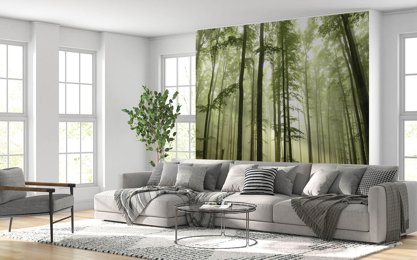 Bos in de mist - LW00264 - Behang.nl